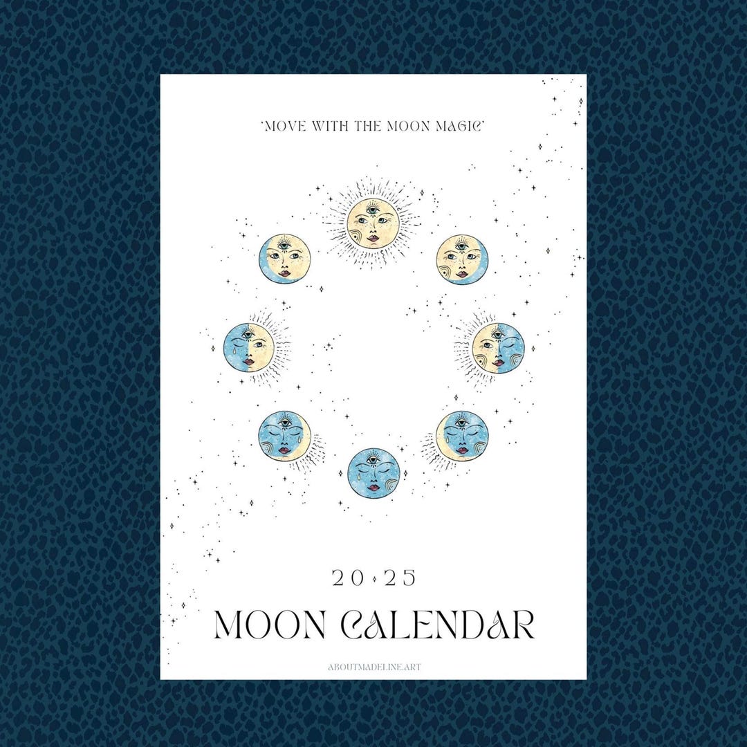 MOON CALENDAR 2025 With Included Cycle Tracker | Moon Phase Art Planner ...