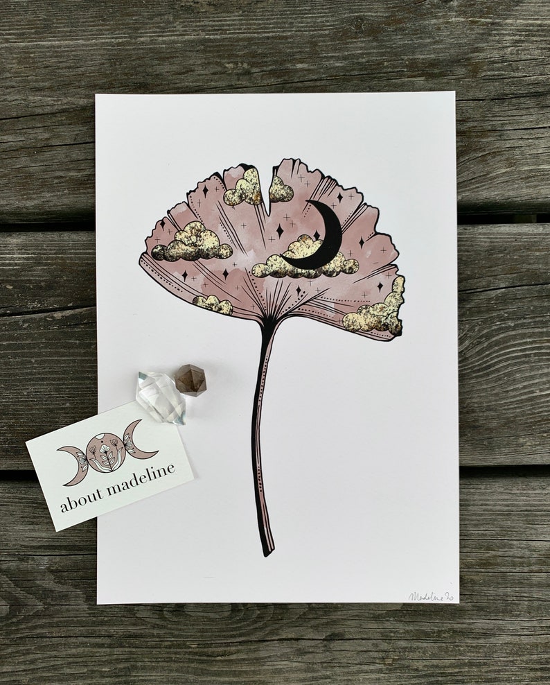 GINKO LEAF ARTPRINT Good Luck Gift Moon & Ginko Wall Art - Etsy