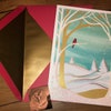 Papyrus Glittering Blue Trees and Birds Christmas Card and Envelope ...