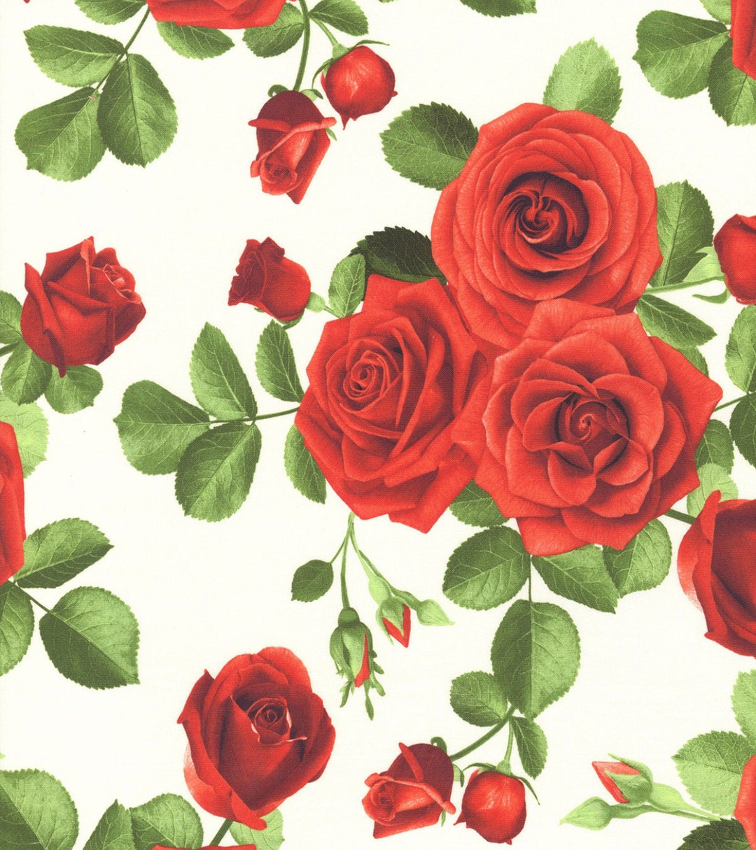 Hi Fashion Rose Garden Collection Red Roses on Cream Premium Cotton ...