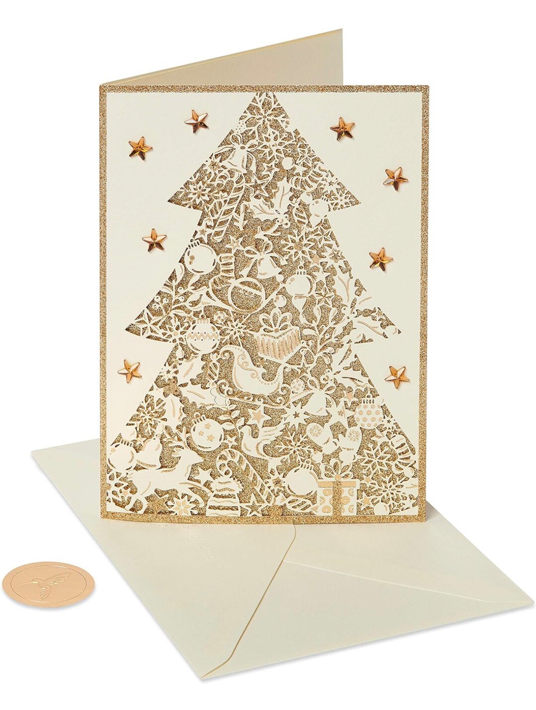 Papyrus Golden Tree Christmas Card and Envelope (one)- Handmade Die Cut ...
