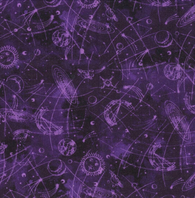 Purple Celestial Glitter Cotton Quilting Fabric BTY - Etsy