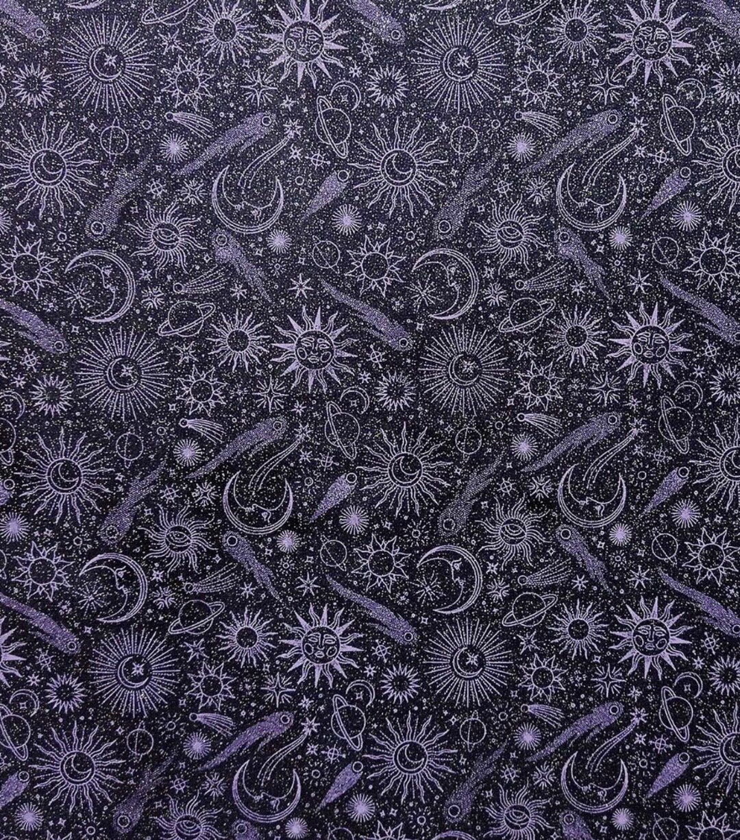 Celestial Purple Sun Moon Glitter Keepsake Calico Cotton Quilting ...