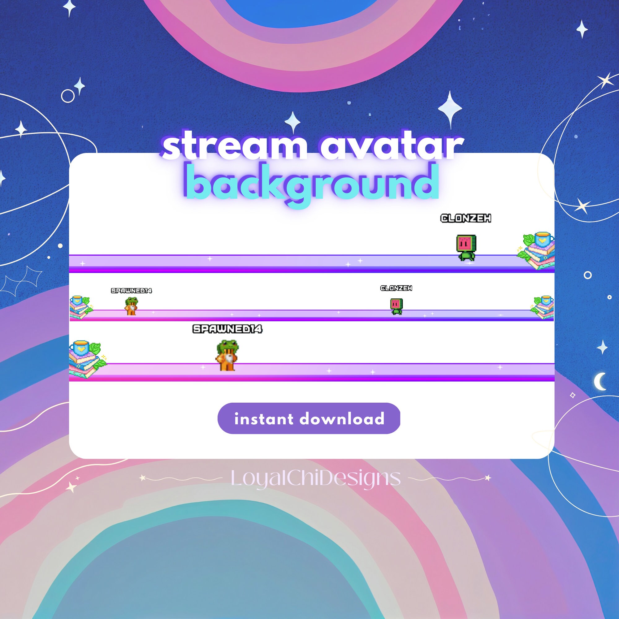 Cute Book Stream Avatar Background | Twitch Overlay (digital Download ...