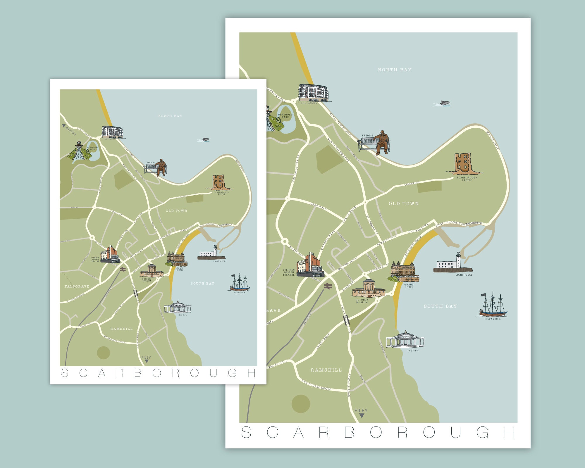 SCARBOROUGH MAP Scarborough Illustration Yorkshire Art | Etsy