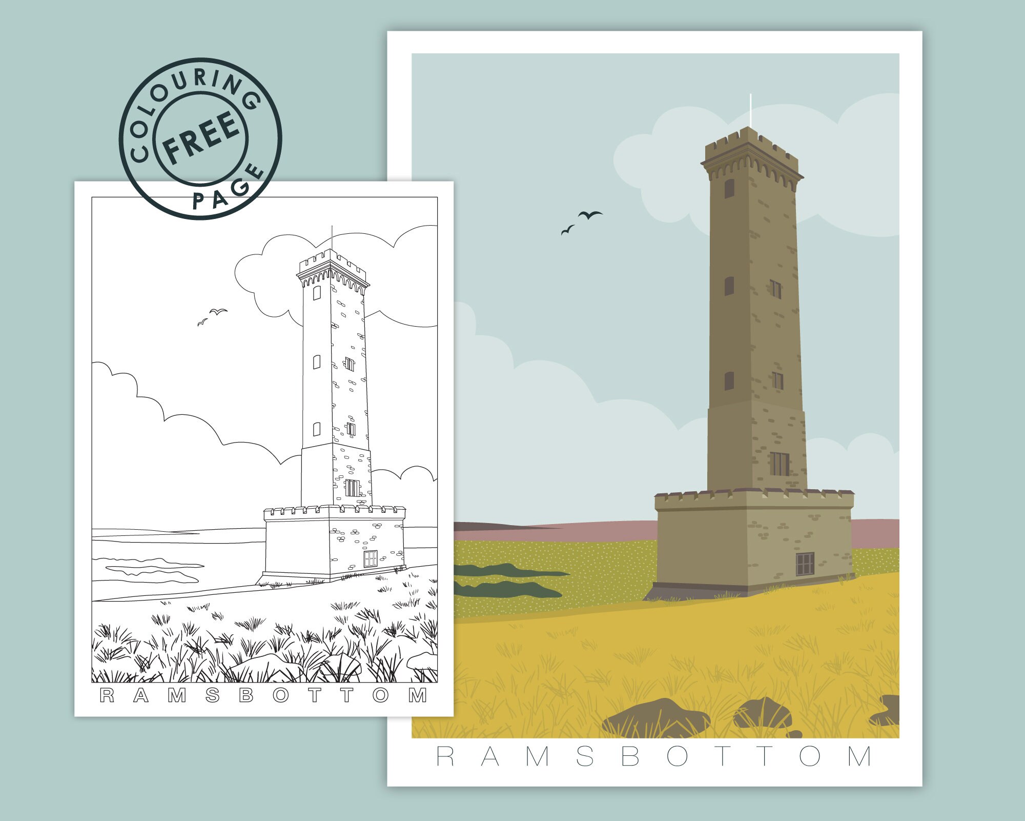 RAMSBOTTOM Peel Tower Bury Lancashire Art Graphic | Etsy