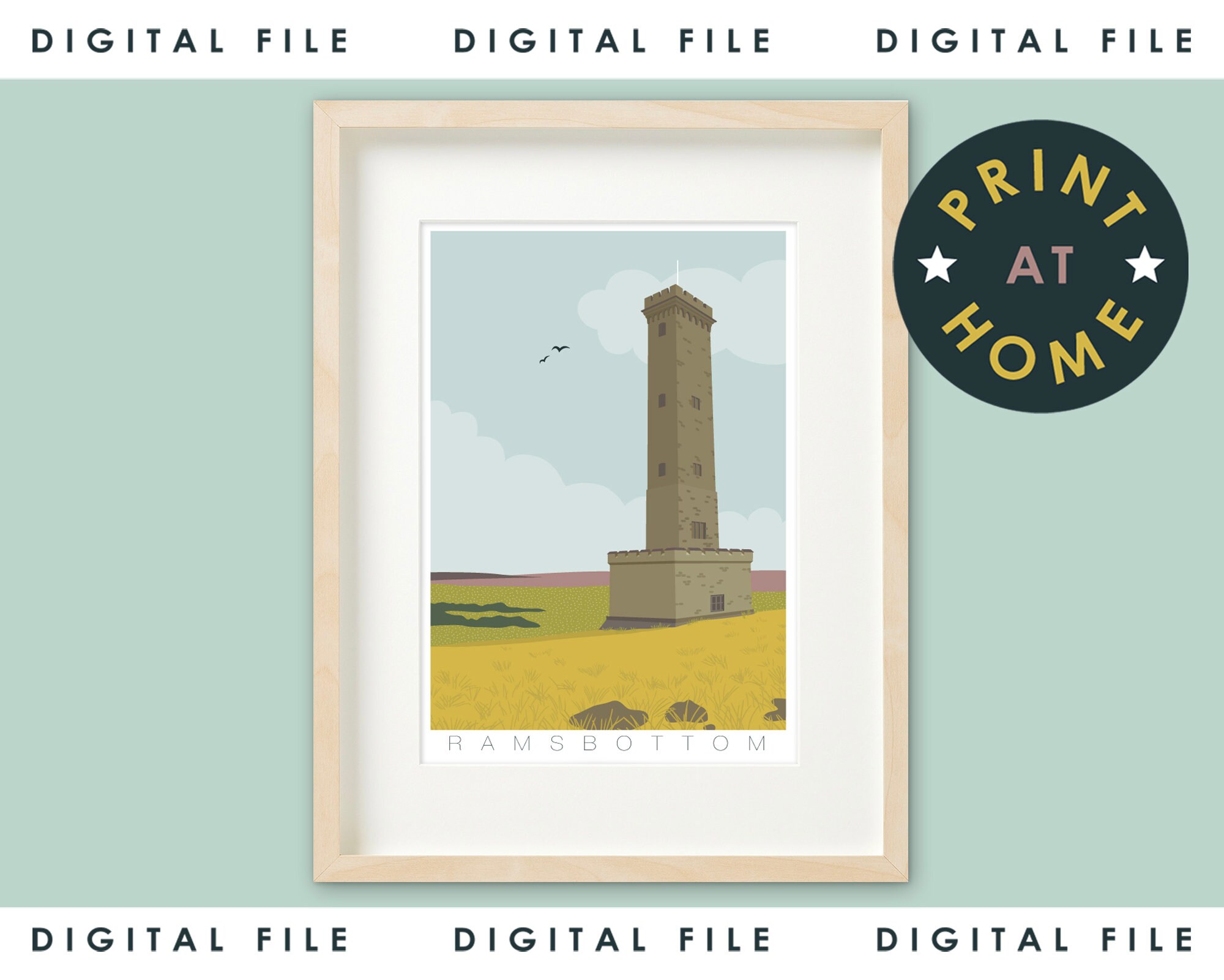 RAMSBOTTOM Digital Download Peel Tower Manchester Art | Etsy