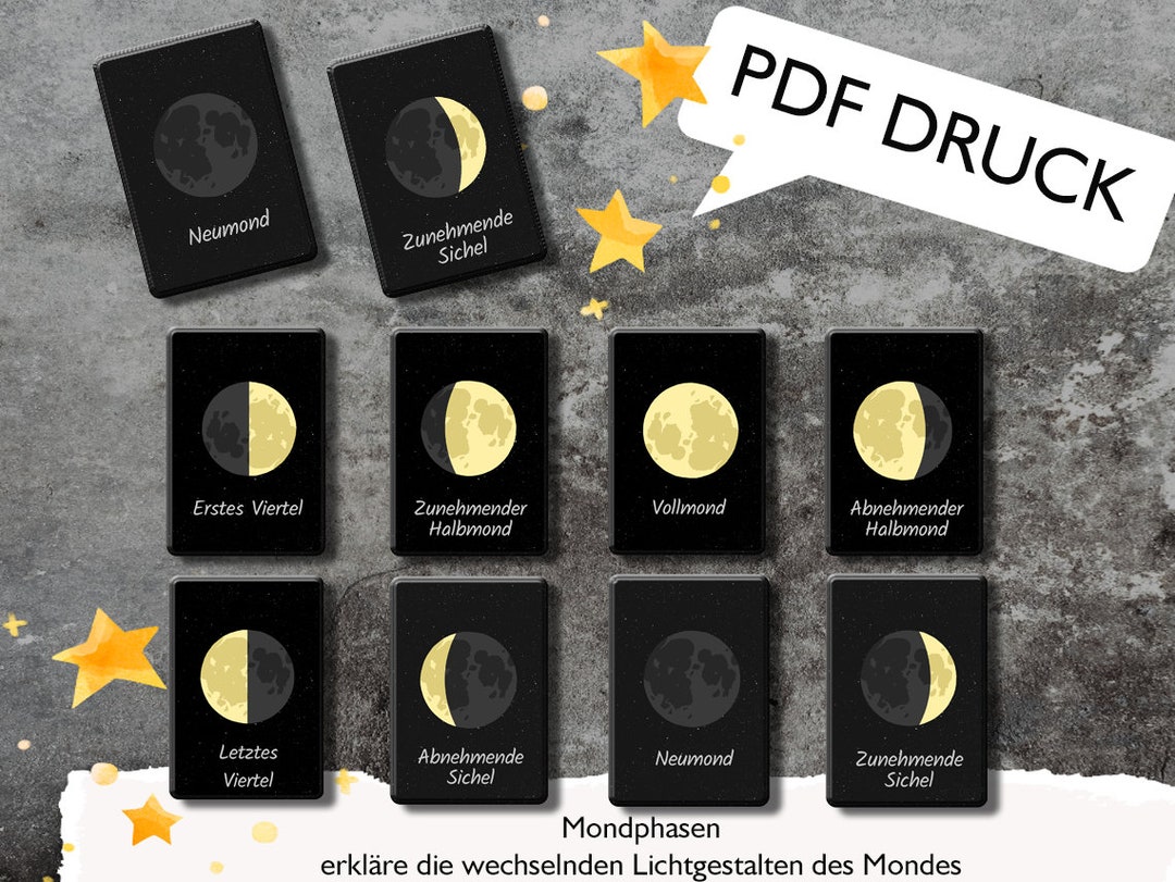 Montessori Moon Phases Flashcards Printable, Moon Phases, Children's ...
