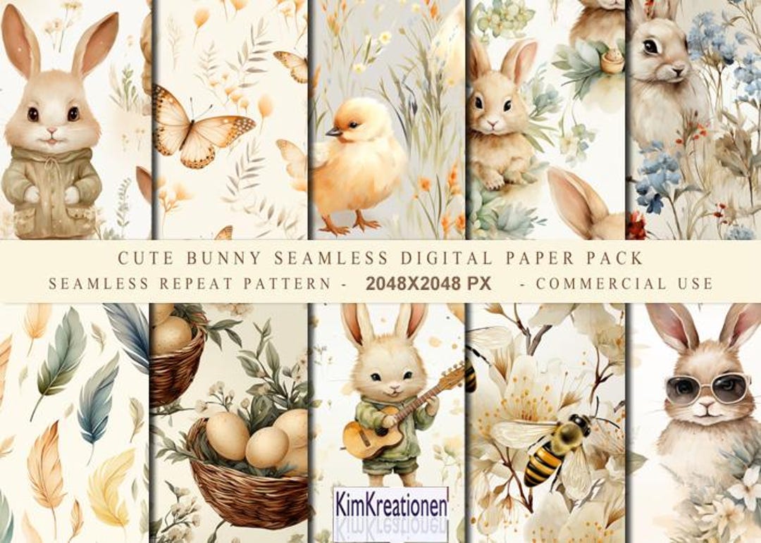 Easter Digital Paper, Bunny Pattern, Easter Backgrounds, Commercial Use ...