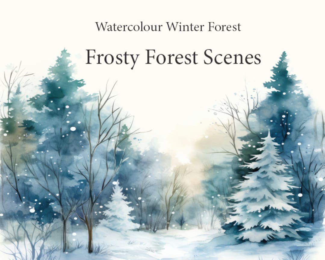 Watercolor Winter Forest Landscapes, Watercolor Winter Sceneries ...