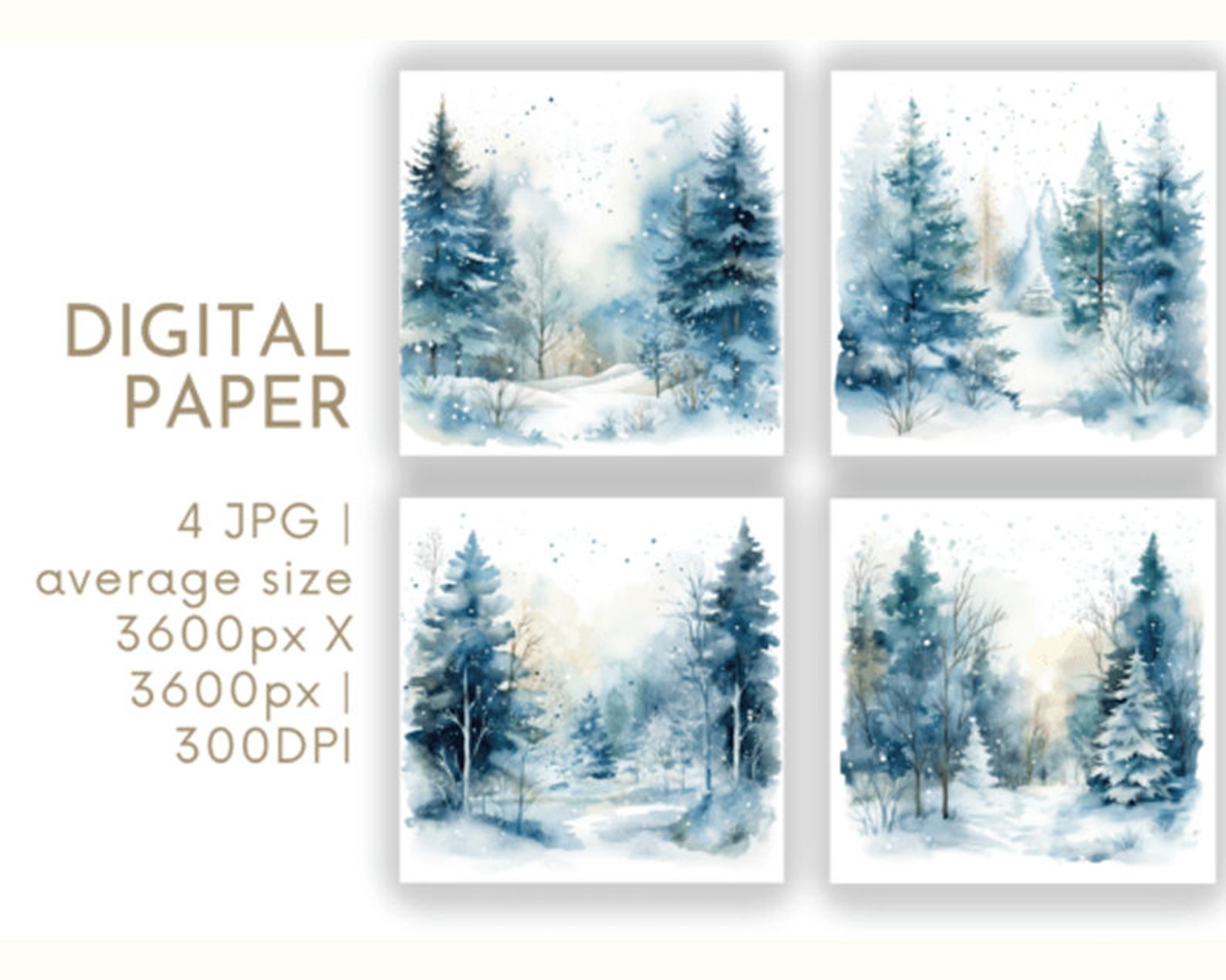 Watercolor Winter Forest Landscapes, Watercolor Winter Sceneries ...