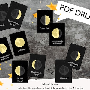 Montessori Moon Phases Flashcards Printable, Moon Phases, Children's ...