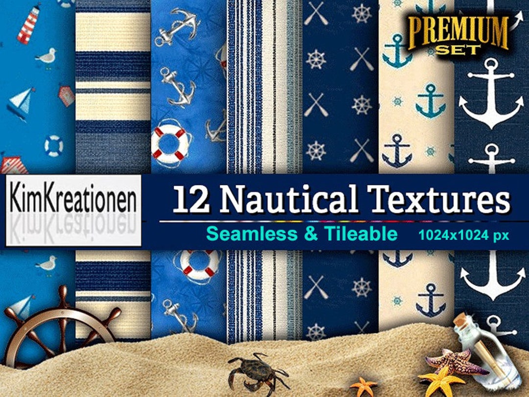 Nautical Digital Paper Sea Digital Paper Nautical Pattern Navy Blue Red ...