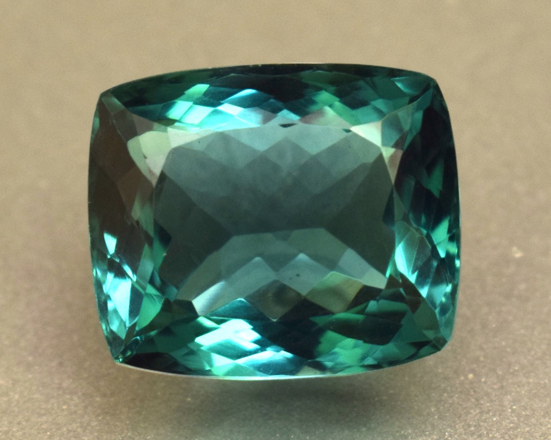 Natural Blue Green Tourmaline 21.30 Cushion Cut Loose Gemstone [TREATED ...