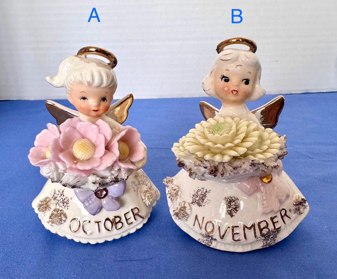Vintage Lefton Birthday Angels October November - Etsy