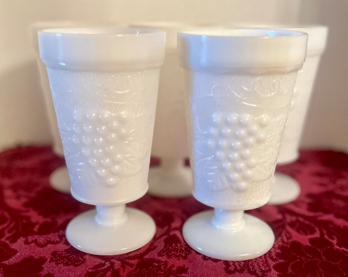 Set of 4 Vintage Kerr Milk Glass Grape Pattern Footed Tumblers - Etsy
