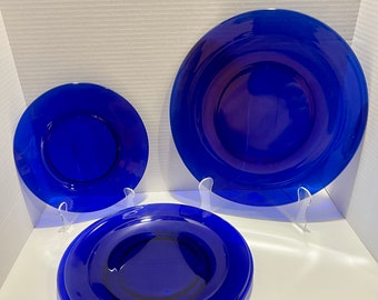 Cobalt Blue Glass Dinner Plates Hammered Textured Bottom Style ...