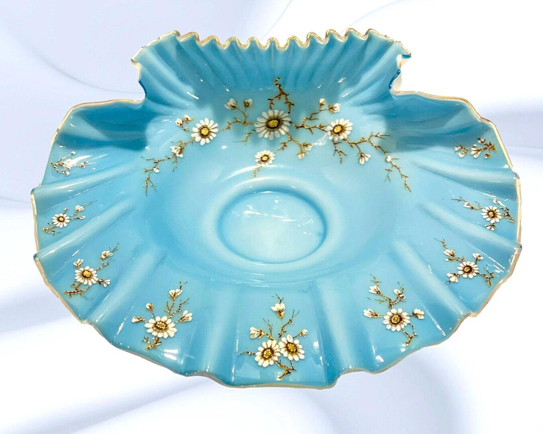 Fenton Shell Bowl Sky Blue Encased in White-silver Lined, Artist Signed ...