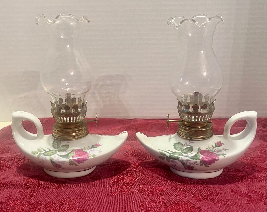 Vintage Miniature Oil Lamps Hand Painted With Roses - Etsy