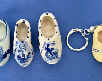 Vintage Porcelain Dutch Clogs Miniature Key Chain, Blue and White, Gift ...