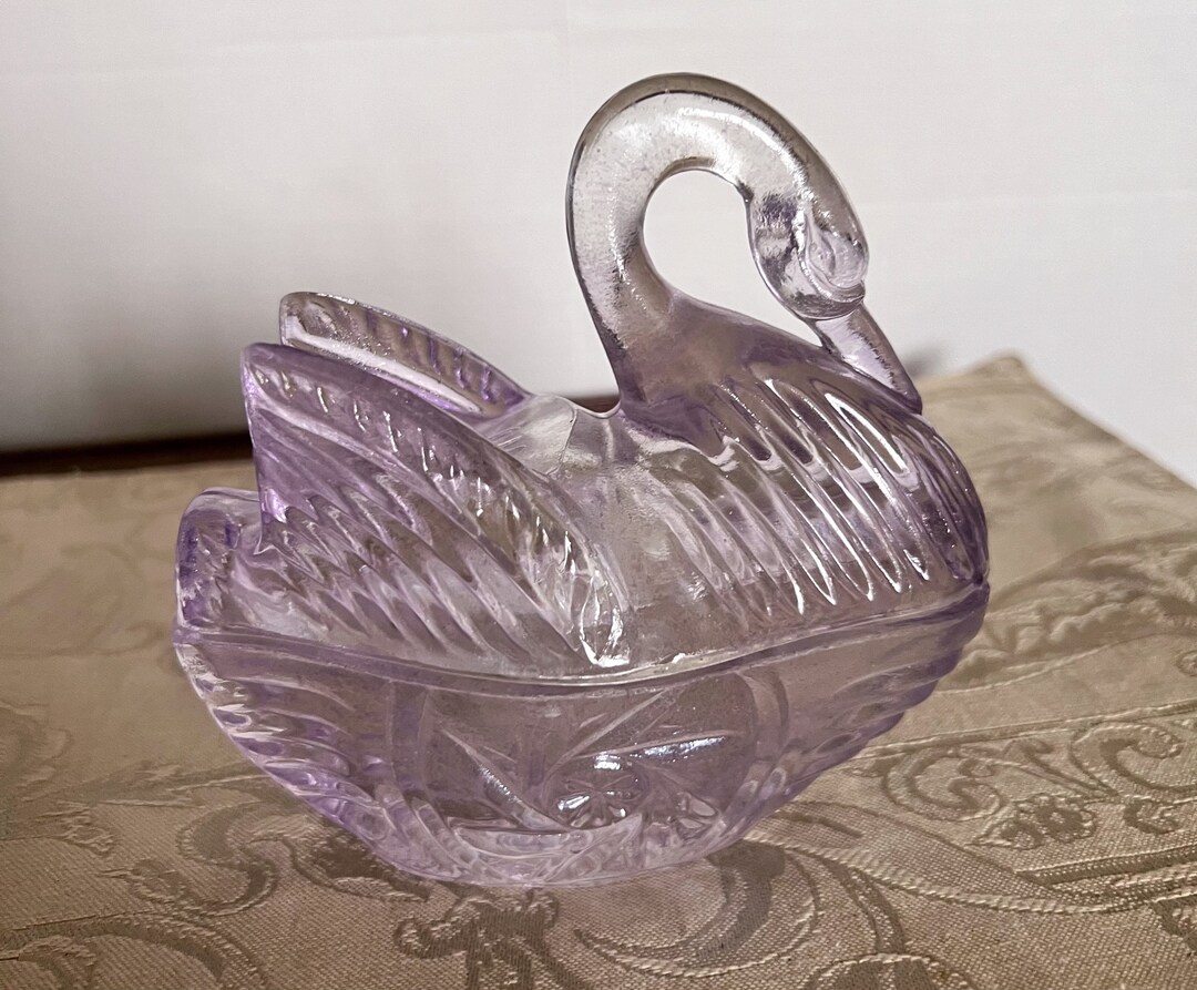 Vintage Glass Swan Trinket Dish Lavender - Etsy