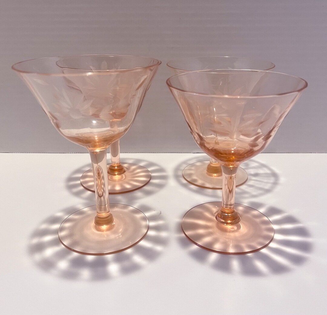Pink Depression Glass 4 Piece Set Aster Cut Fine Line - Etsy