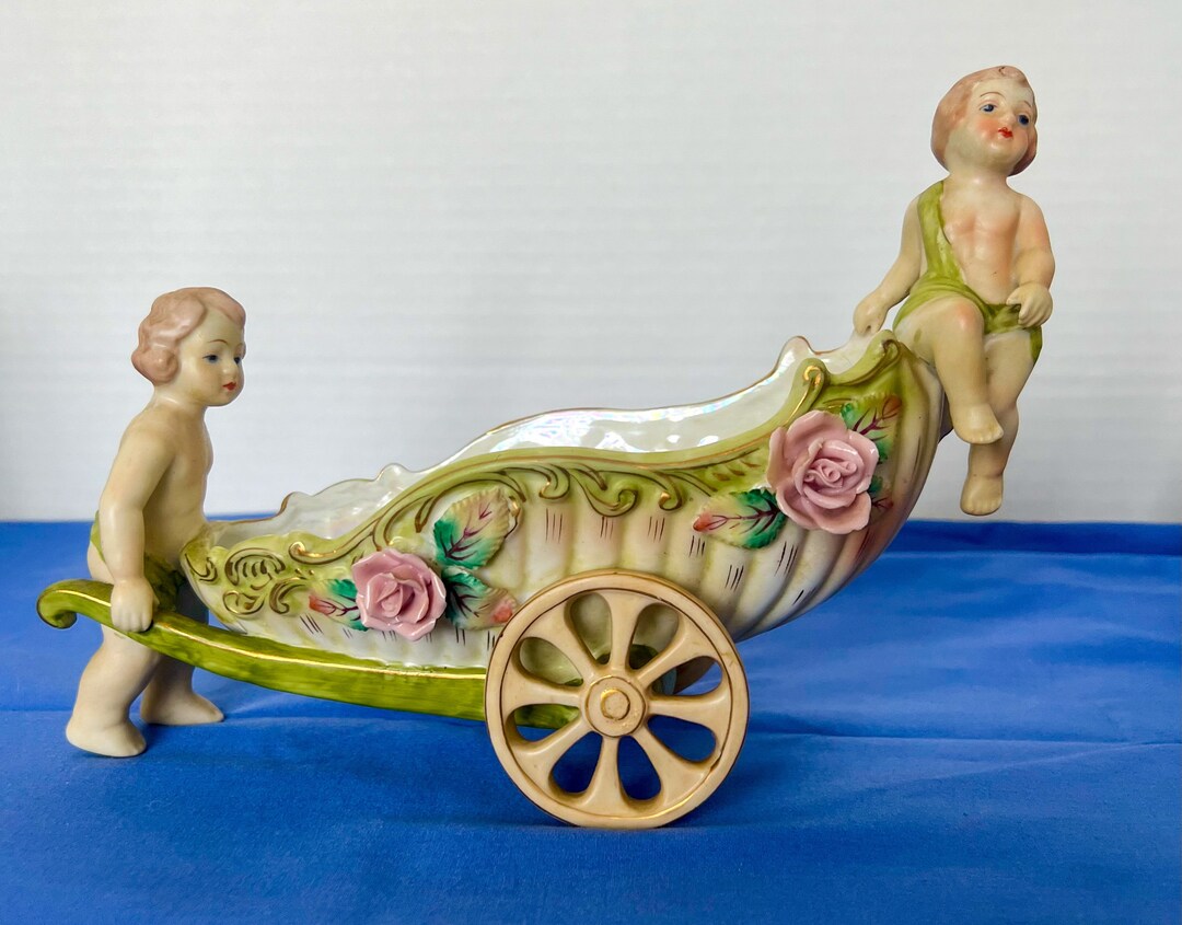 Vintage Lefton Vase Cherubs With Cart - Etsy