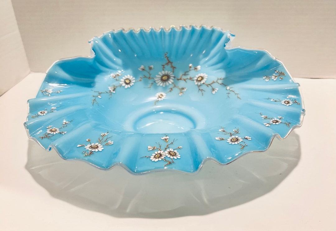 Fenton Shell Bowl Sky Blue Encased in White - Etsy