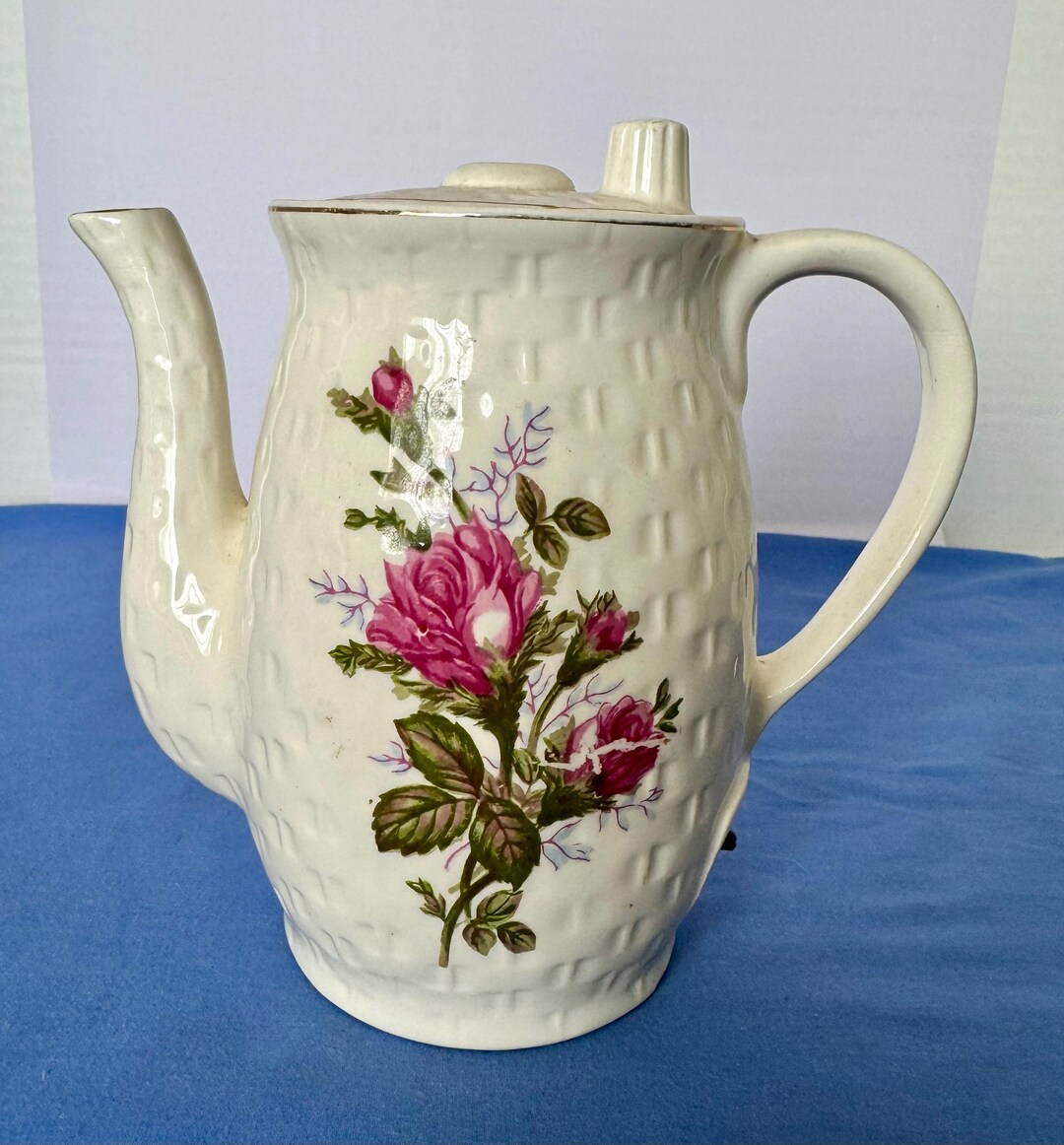 Vintage Teapot Ceramic Electric Moss Rose No Cord - Etsy
