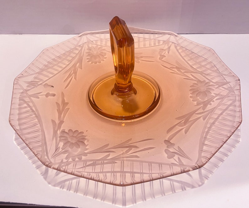 Depression Glass Sandwich Tray Pink Peach Decagon Shape - Etsy