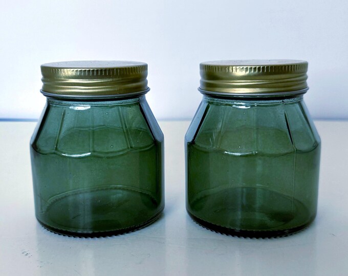 Vintage Pine Green Glass Jars-“mustard Size Jars, Decorative-2 Count ...