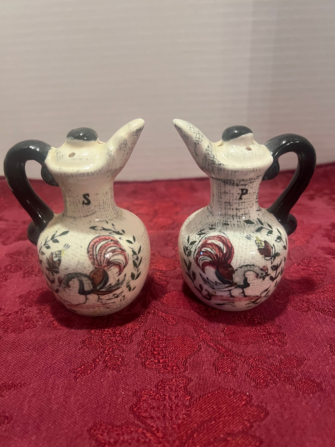 Mottled Pitcher With Roosters Salt and Pepper Shakers - Etsy
