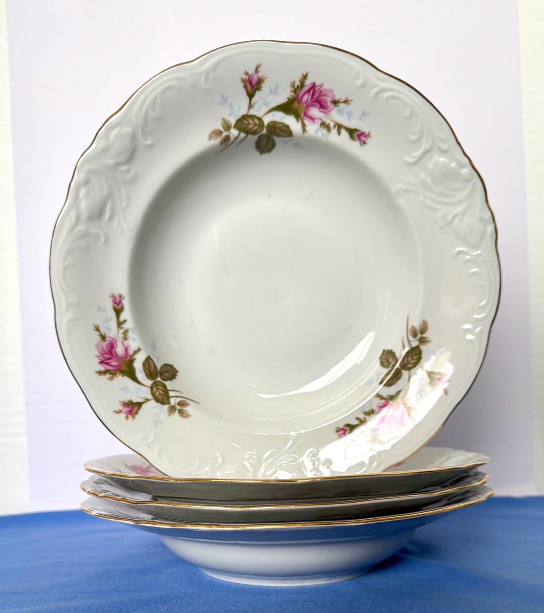 Vintage Soup Bowls Wide Brim Wawel Made in Poland Moss Rose 8” 4 Count ...