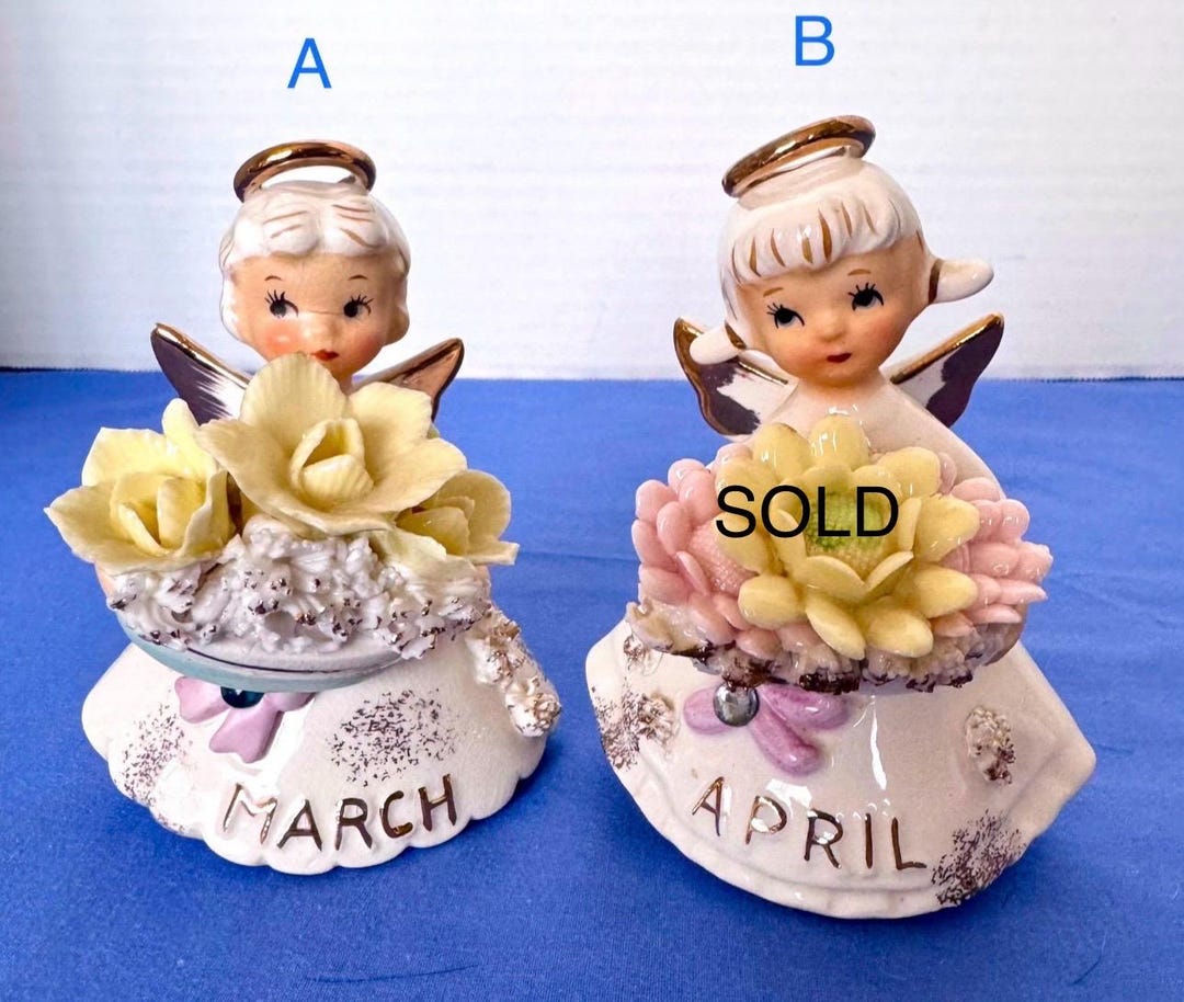 Vintage Lefton Birthday Angels March April - Etsy