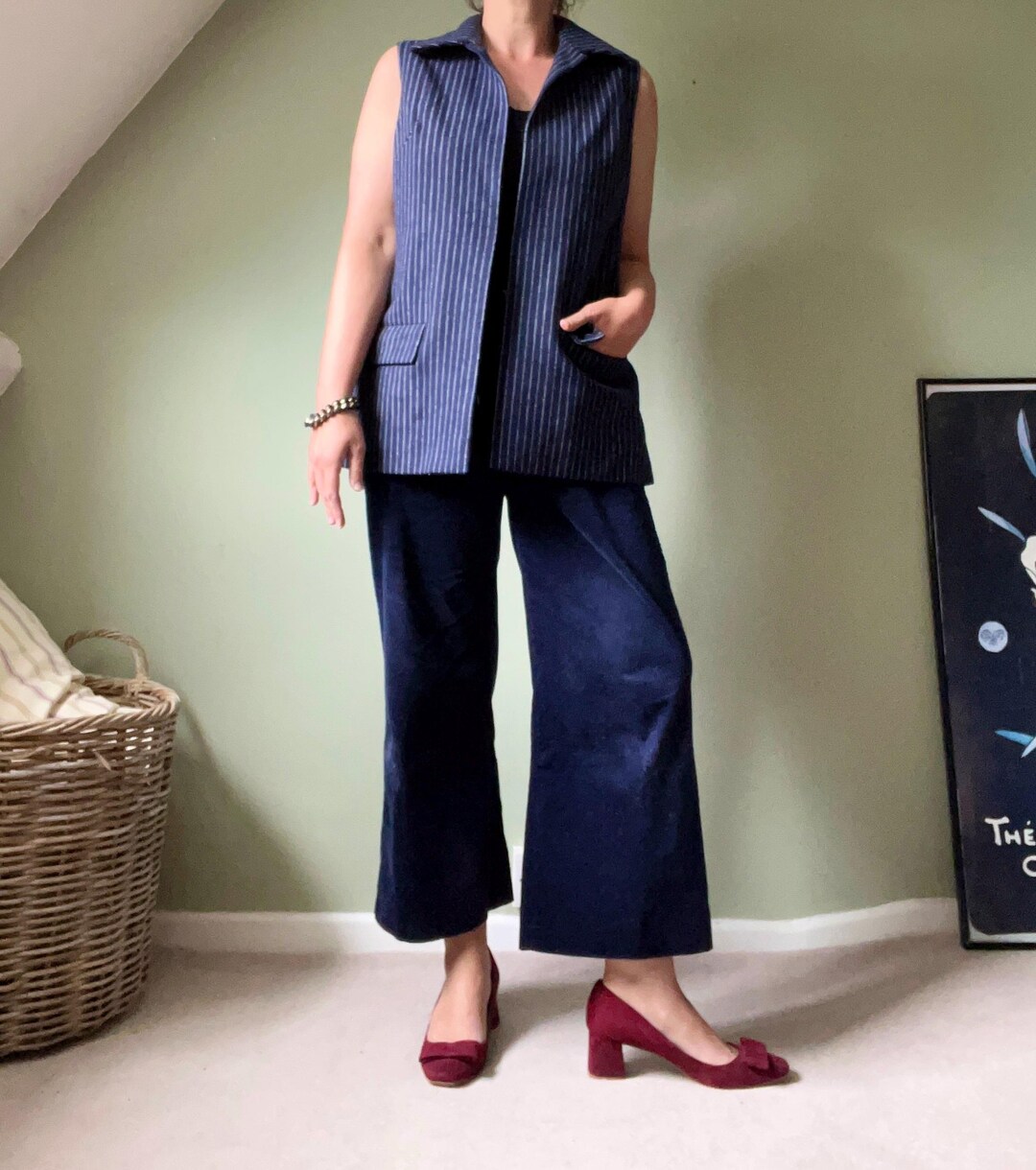 1960s 70s Jaeger Pinstripe Waistcoat Blazer Jacket: Navy/white Wool M/L ...