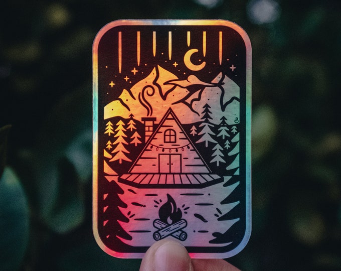 Cabin in the Woods Sticker holographic nature Sticker, Camping Sticker ...