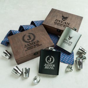 Custom Flask With Etching in Wooden Box, Personalized Groomsmen ...