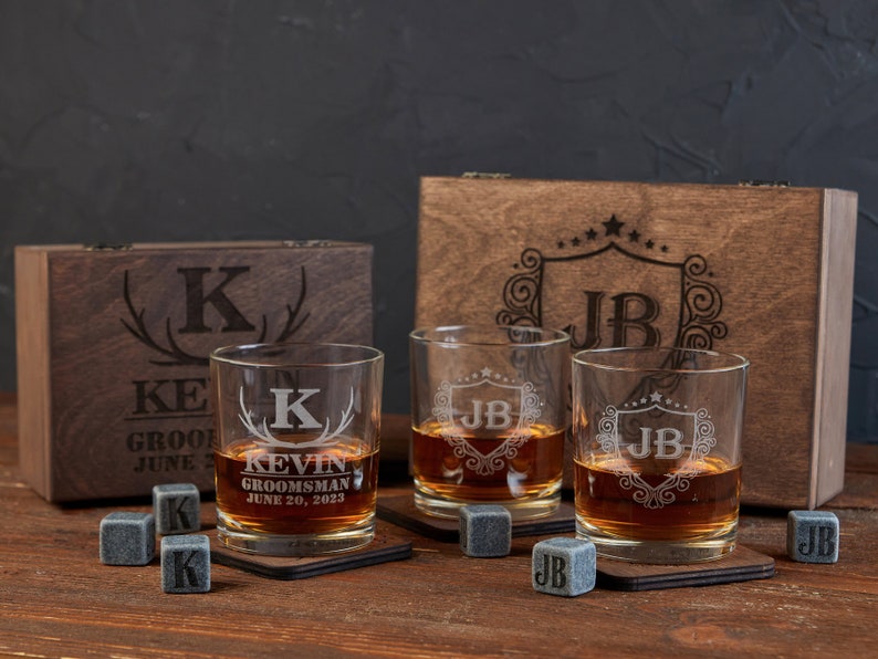 Custom Whiskey Glasses Whiskey Set With Box Groomsmen Gifts - Etsy