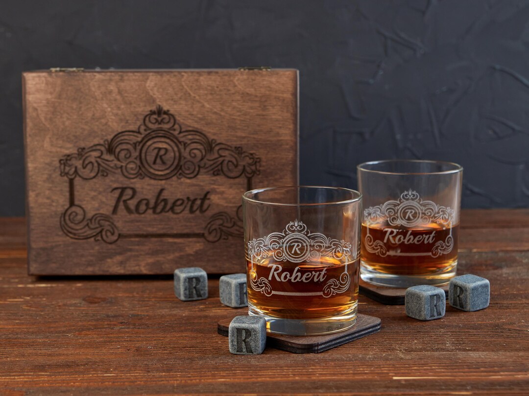 Personalized Whiskey Box Gift, Engraved Whiskey Glasses Set, Man of ...