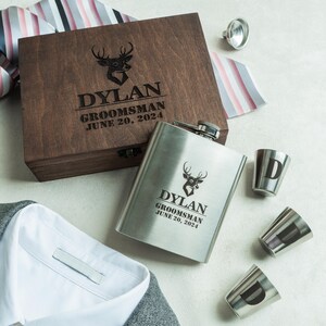 Custom Flask With Etching in Wooden Box, Personalized Groomsmen ...
