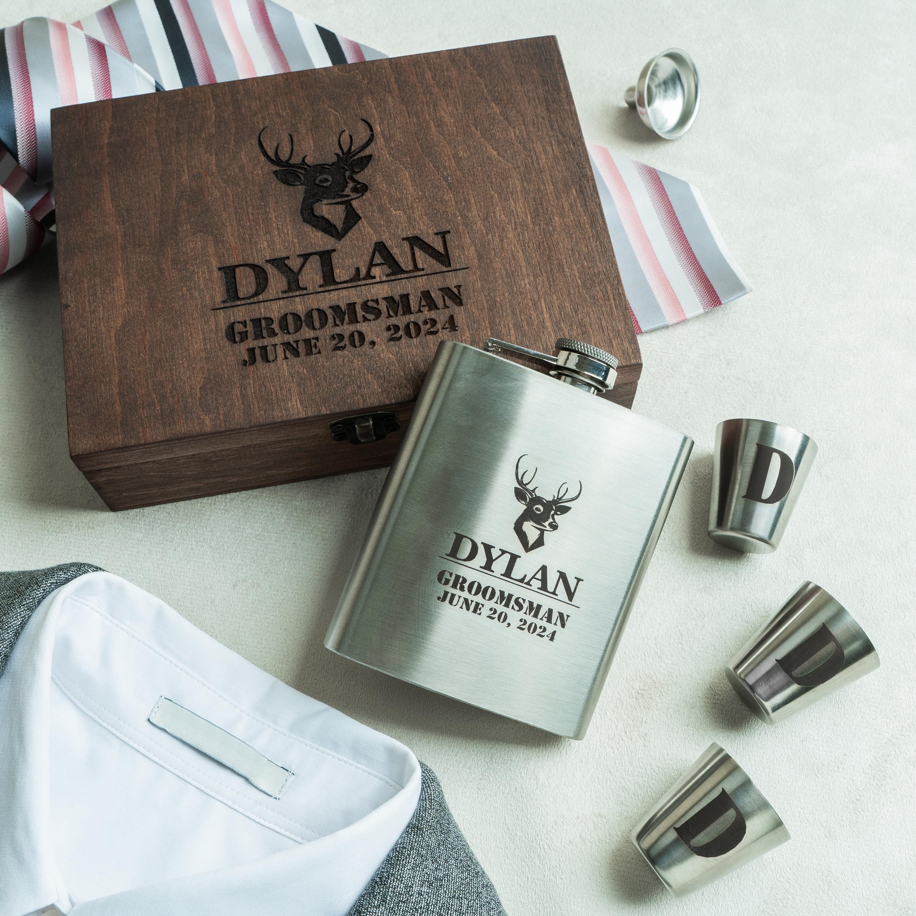 Personalized Groomsmen Flask in Wooden Box, Groomsmen Gifts, Flask for ...