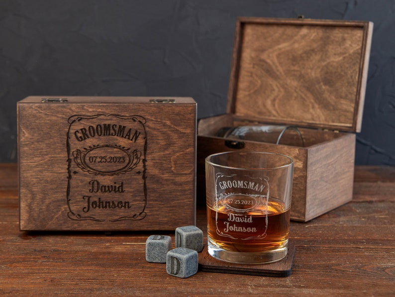 Custom Whiskey Glasses In Wooden Box Personalized Whiskey Etsy