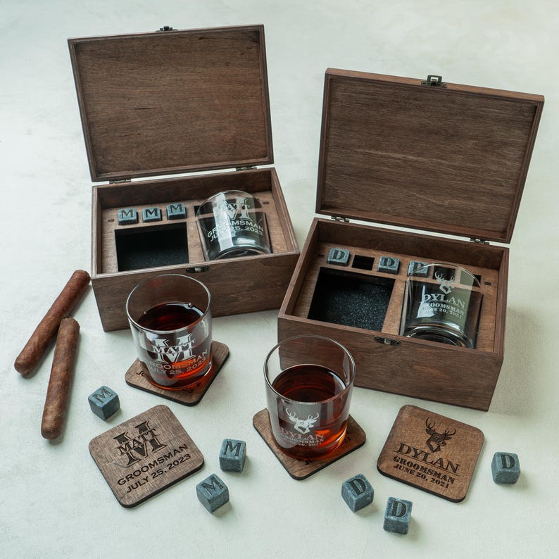 Custom Engraved Whiskey Glasses Set in Personalized Whiskey Box ...