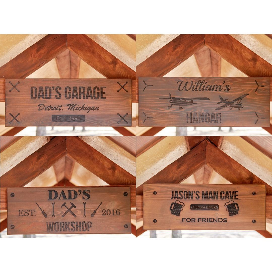 Custom Wood Sign, Hangar Sign, Workshop Sign, Dads Garage Sign, Bar ...