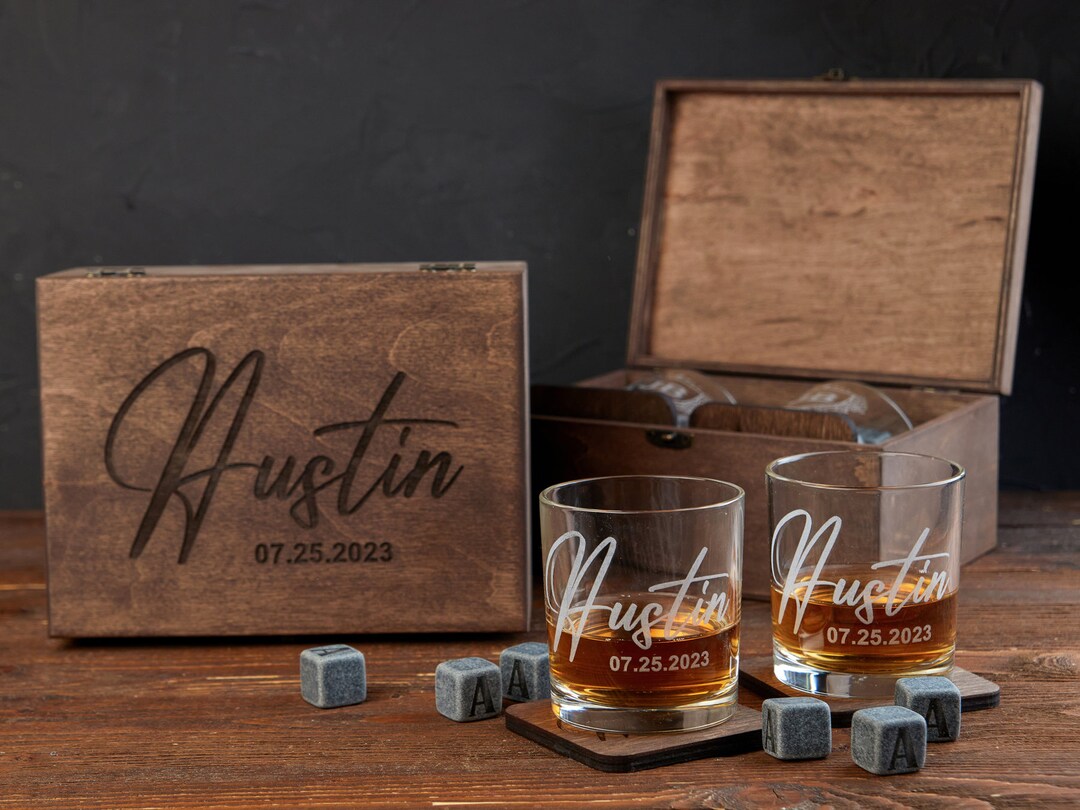 Personalized Whiskey Glasses Set Custom Whiskey Glasses In Wooden Box