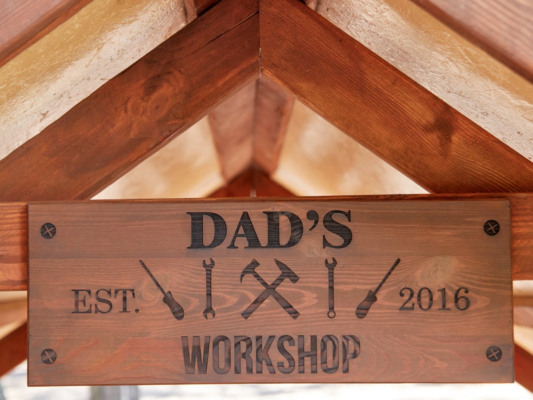 Personalized Dad Workshop Sign, Custom Engraved Wood Sign, Dads ...