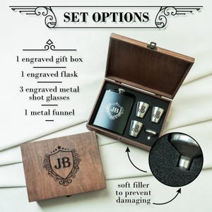 Custom Flask With Etching in Wooden Box, Personalized Groomsmen ...