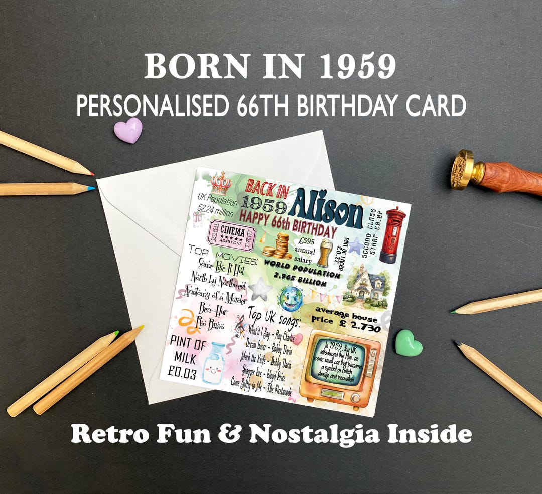 Personalized 1959 Birthday Card: 66th Birthday Nostalgia Keepsake - Etsy