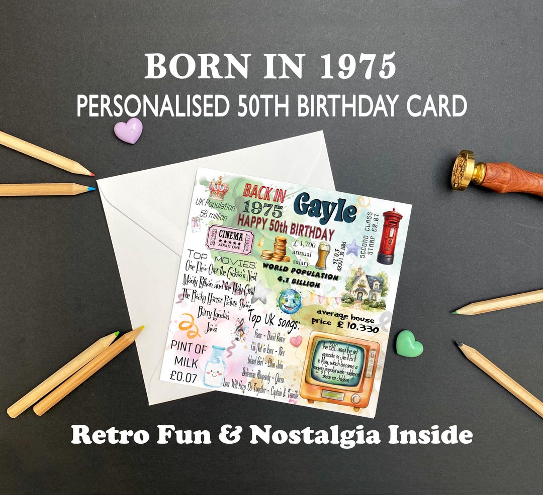 Personalized 1975 Birthday Card: Retro Facts Milestone Keepsake - Etsy