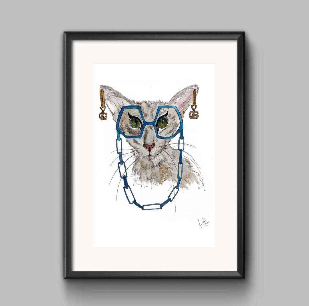 Fashion Print, Gucci print, Gucci Cat Print, Fashion artwork, fun ...